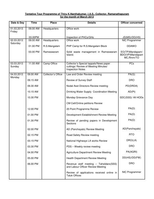 Tentative Tour Programme of Thiru K ... - Ramanathapuram