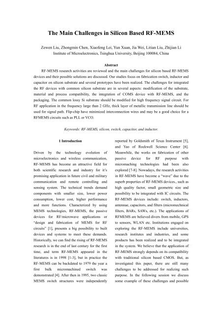 The Main Challenges in Silicon Based RF-MEMS
