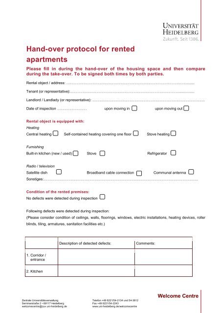 Hand-over Protocol for rented apartments - ZUV
