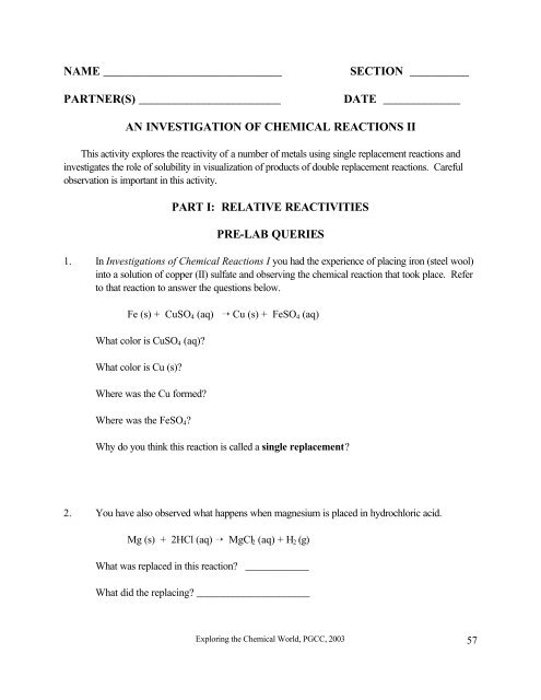 An Investigation of Chemical Reactions II