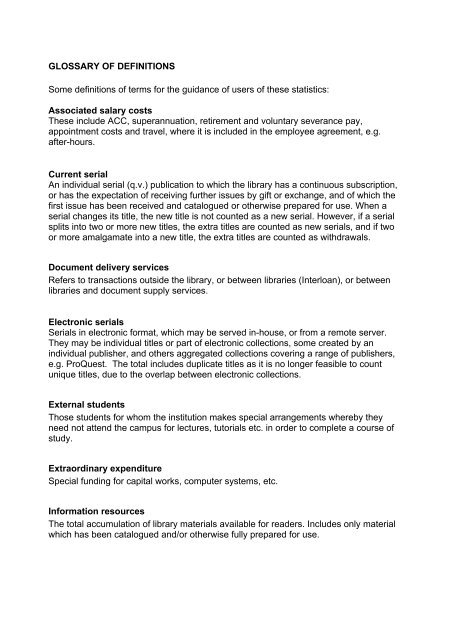 GLOSSARY OF DEFINITIONS Some definitions of terms for the ...