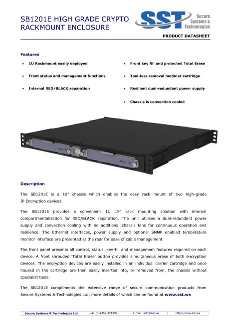 SB1201E High Grade Crypto Rack Mount Enclosure Data sheet - SST