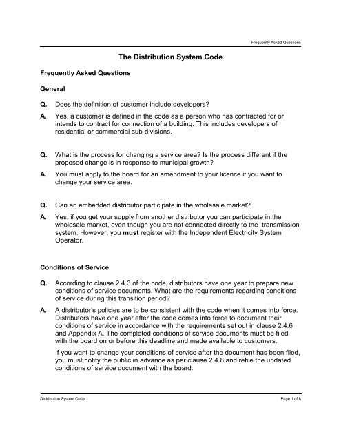 The Distribution System Code - Ontario Energy Board