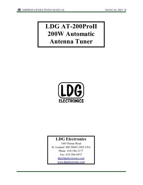 LDG AT-200ProII 200W Automatic Antenna Tuner - LDG Electronics
