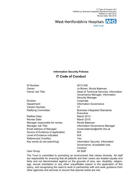 Information Security Policies - West Hertfordshire Hospitals NHS Trust