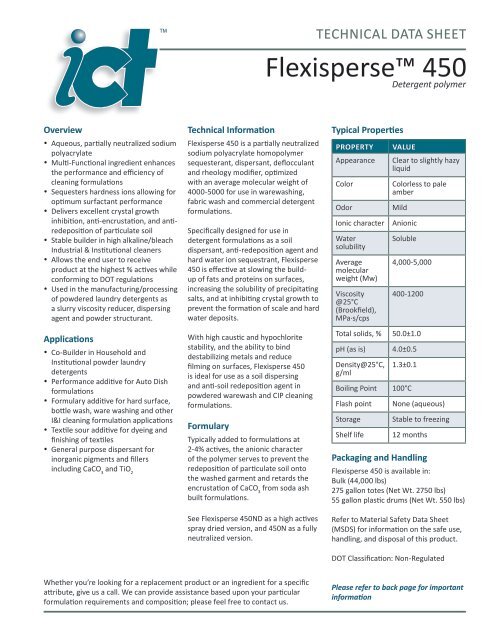 Technical Data Sheet - Innovative Chemical Technologies, Inc.
