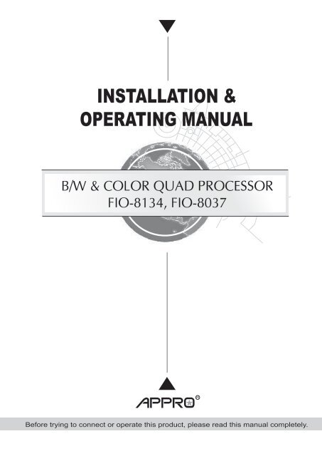 INSTALLATION & OPERATING MANUAL - appro technology inc.