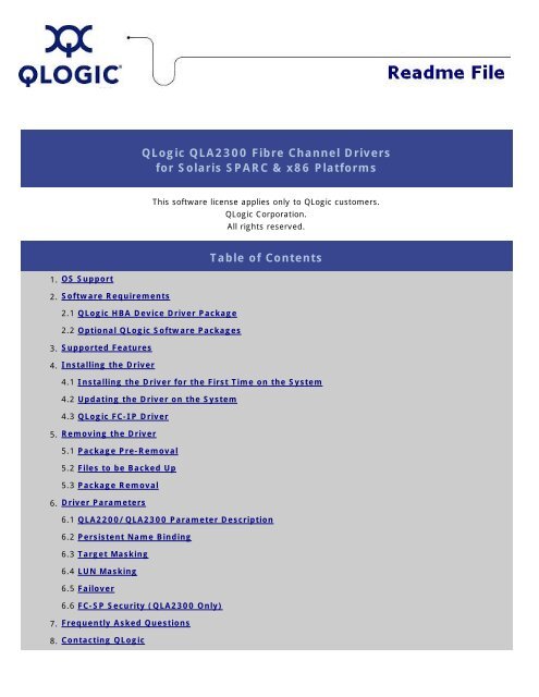 QLogic QLA2300 Fibre Channel Drivers for Solaris SPARC & x86 ...