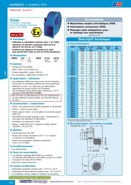 Descriptif technique Accessoires ventilation > ventilation ... - France Air