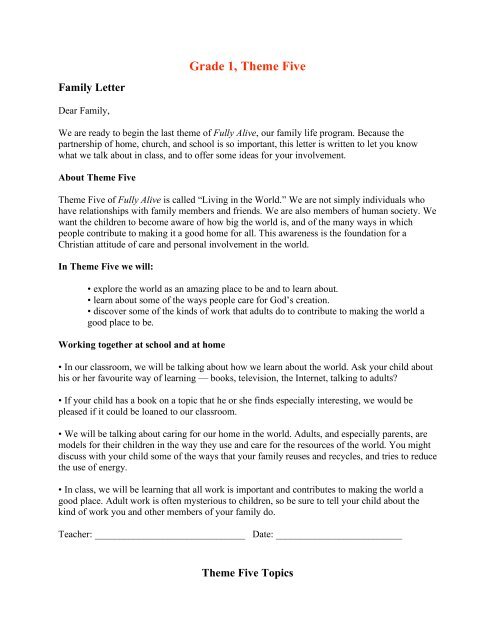 Grade 1, Theme Five