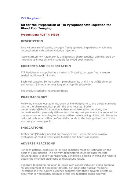PYP Radpharm Kit for the Preparation of Tin Pyrophosphate ...