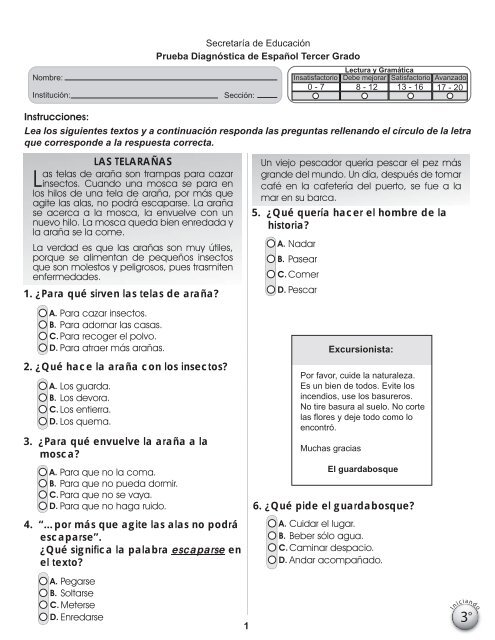 Prueba diagnóstica de Español - EQUIP123.net