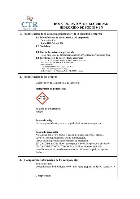 HidrÃ³xido de Sodio 0.1N MSDS - CTR Scientific