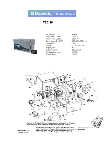 Parts list Tec29 - Leisure Spares