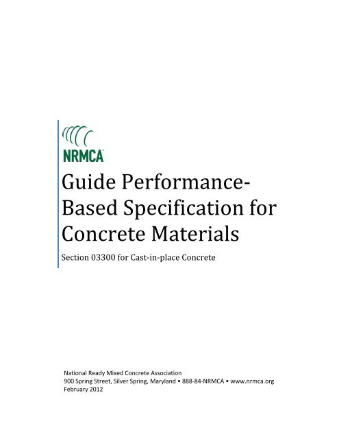 Guide Performanceâ Based Specification for Concrete Materials