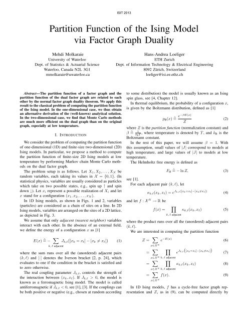 Partition Function Of The Ising Model Via Factor Graph Duality