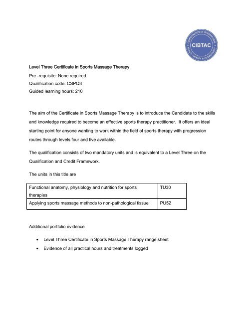 Level 3 Certificate in Sports Massage Therapy - Cibtac.com