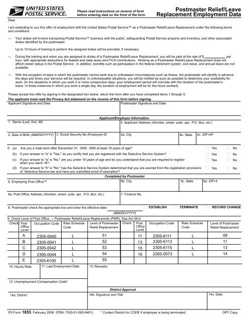 Postmaster Relief/Leave Replacement ... - NALC Branch 78
