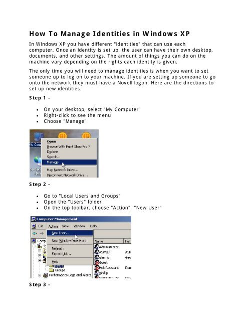 How To Manage Identities in Windows XP