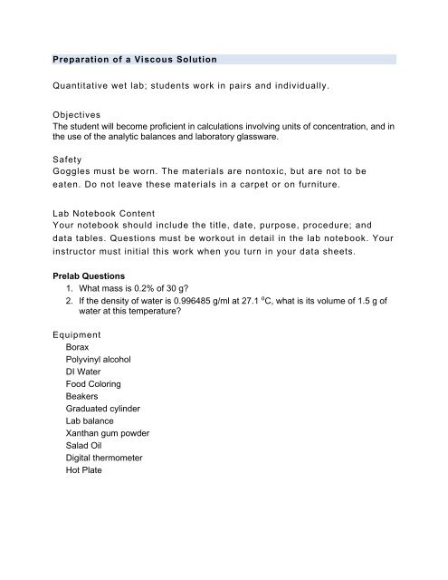 Preparation of a Viscous Solution Quantitative wet lab ... - GPC Home