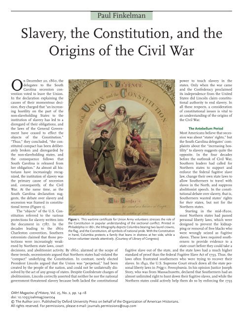 Slavery, the Constitution, and the Origins of the Civil War