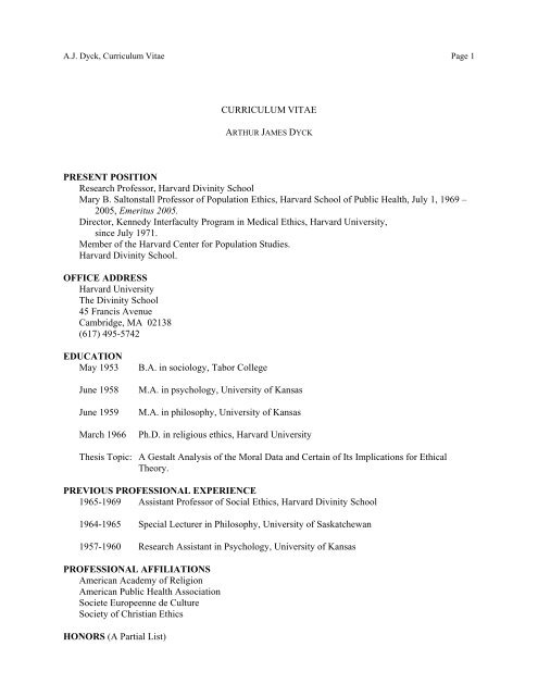Curriculum vitae - Harvard Divinity School - Harvard University