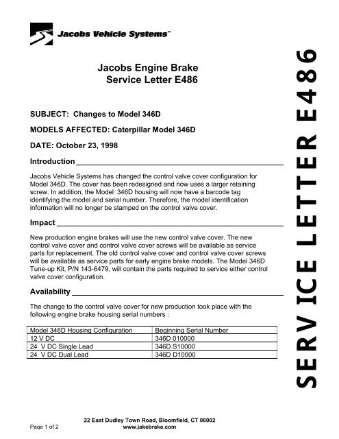 SERVICE LETTER E486 - Jacobs Vehicle Systems