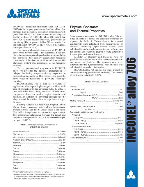 INCONEL alloy 706 - Special Metals Corporation