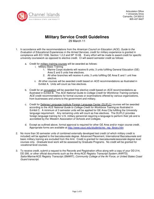 CI Military Credit Guidelines