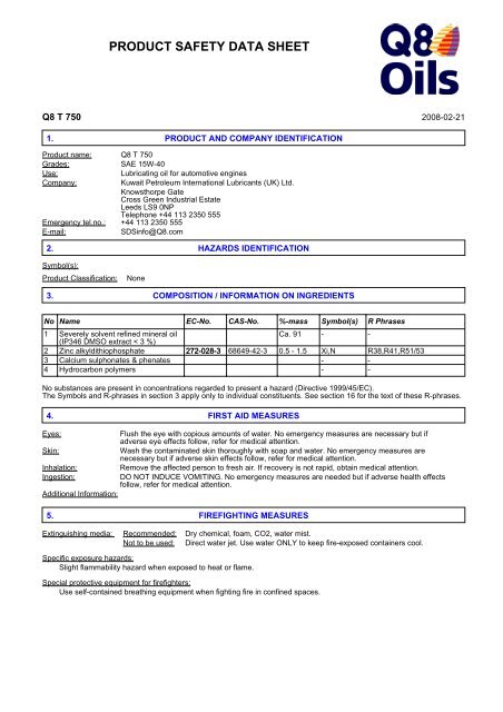 Q8 T750 MSDS.pdf - lubes-online.co.uk