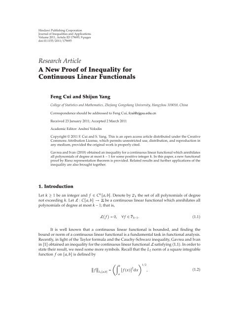 A New Proof of Inequality for Continuous Linear Functionals