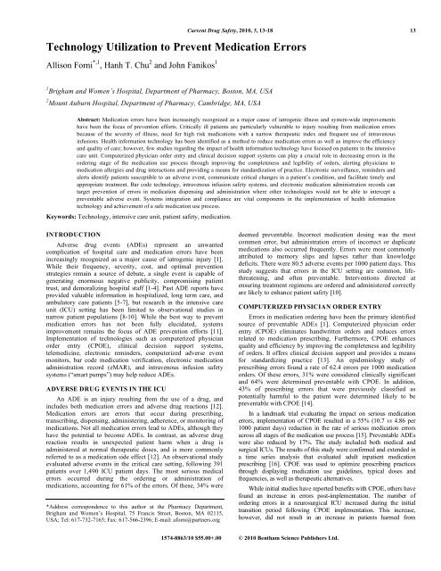 Technology Utilization to Prevent Medication Errors (PDF) - Omnicell