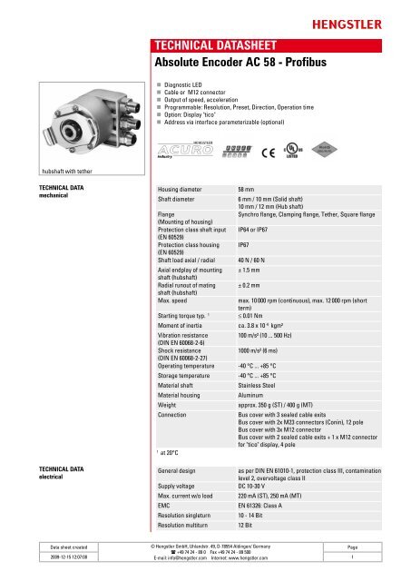 TECHNICAL DATASHEET Absolute Encoder AC ... - Hengstler GmbH