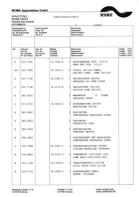 250Z P30 Spare Parts - Woma
