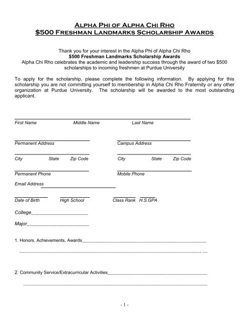 Application - Alpha Chi Rho National Fraternity
