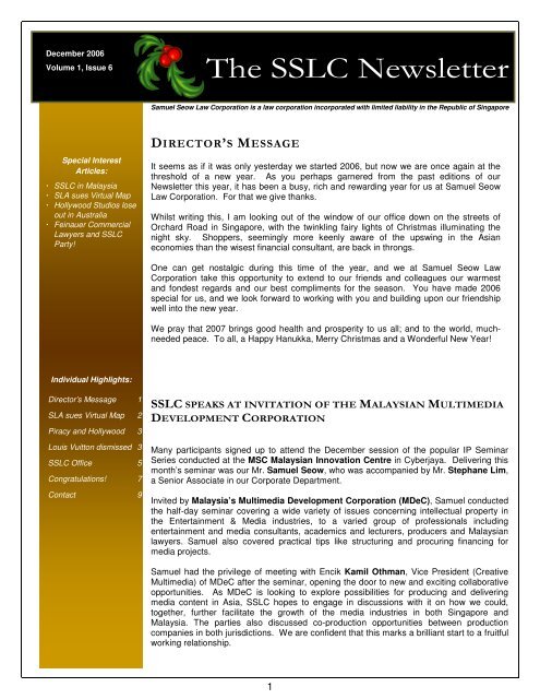 The SSLC Newsletter - Samuel Seow Law Corporation