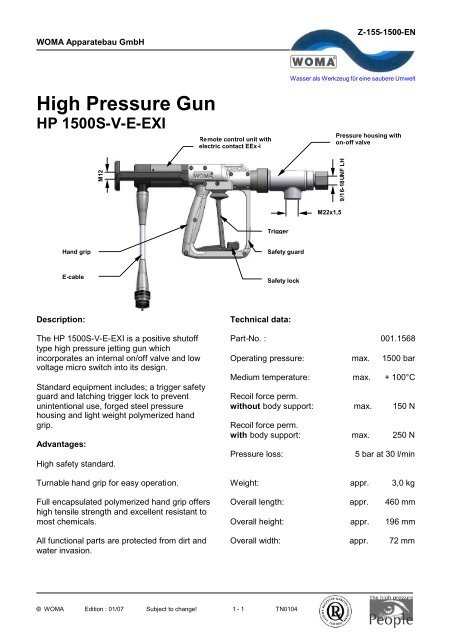 High Pressure Gun - HP 1500-V-E-EXI - Woma