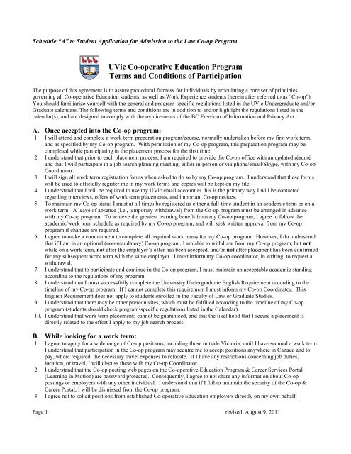 UVic Co-operative Education Program Terms and Conditions of ...