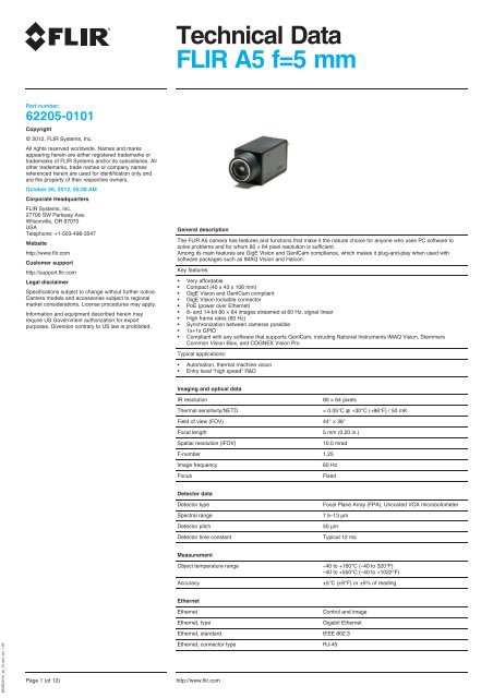 Technical Data FLIR A5 f=5 mm