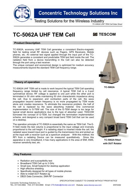 TC-5062A UHF TEM Cell - RF Shield Box by Concentric Technology ...