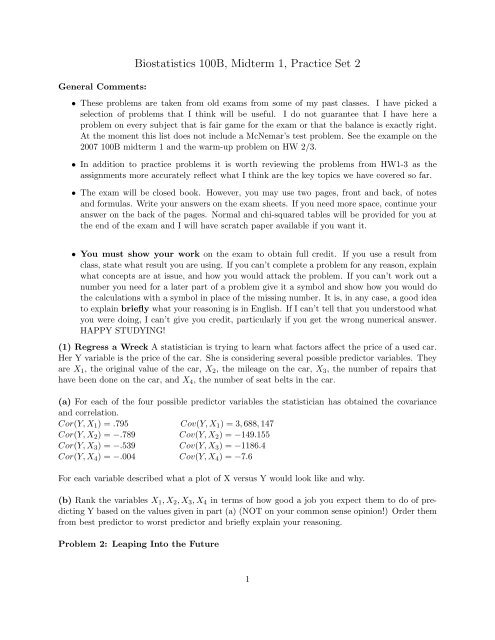 Biostatistics 100B, Midterm 1, Practice Set 2 - UCLA Biostatistics