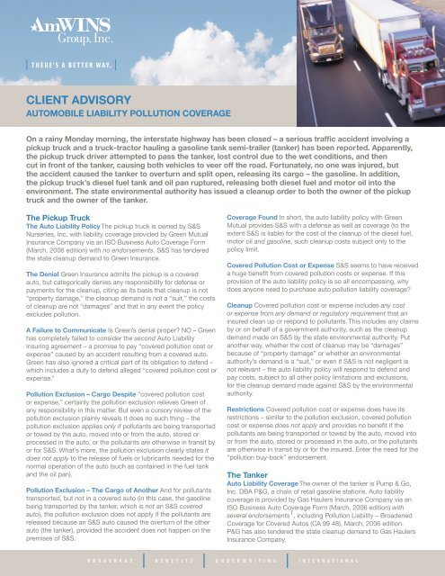 Automobile Liability Pollution Coverage - AmWINS