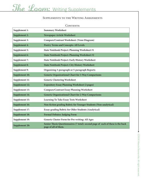 The Loom: Writing Supplements - Tapestry of Grace