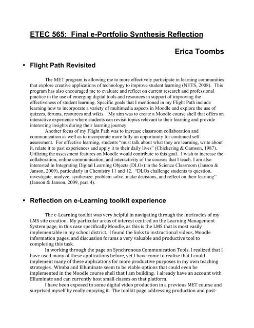 ETEC 565: Final e-Portfolio Synthesis Reflection Erica ... - UBC Blogs