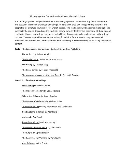 AP Language and Composition Curriculum Map and Syllabus The ...