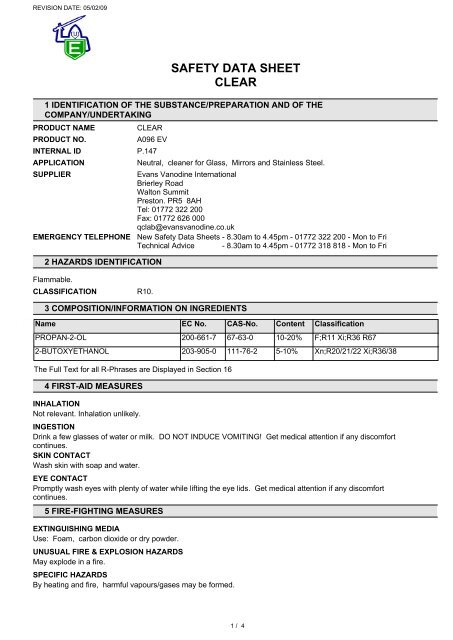 Download Evans Clear COSHH - System Hygiene Supplies