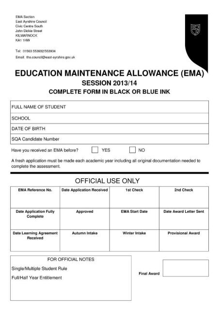 EMA Application Form - East Ayrshire Council