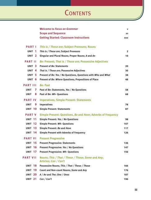 Table of Contents - Home - Focus On Grammar