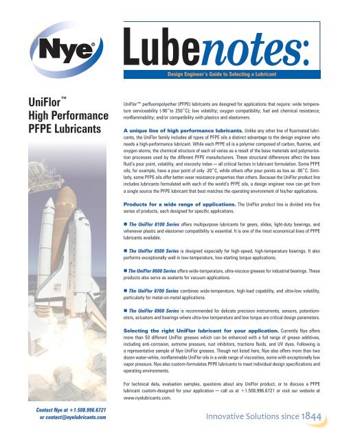 UniFlorâ ¢ Lubenote - Nye Lubricants, Inc.
