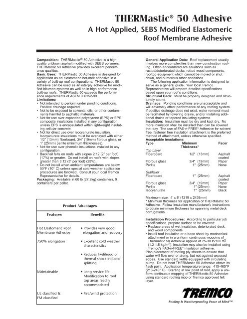 THERMastic 50 Adhesive Specification - Tremco Roofing